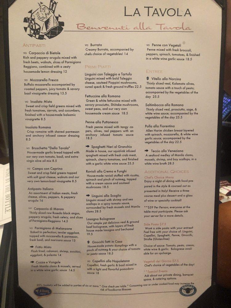 Menu at La Tavola pizzeria, Baltimore, 248 Albemarle St