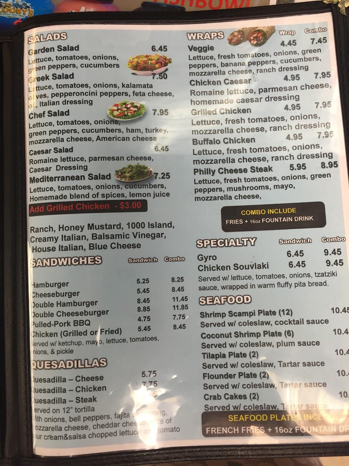 Menu at Scooby's Ice Cream Bar & Grill, Myrtle Beach