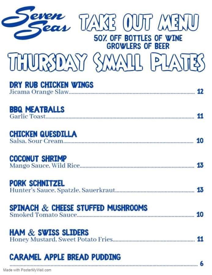 Menu at Seven Seas Seafood & Steak restaurant, Hartland