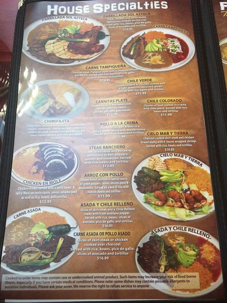 Menu at Sol Azteca Mexican Restaurant, Cottage Grove
