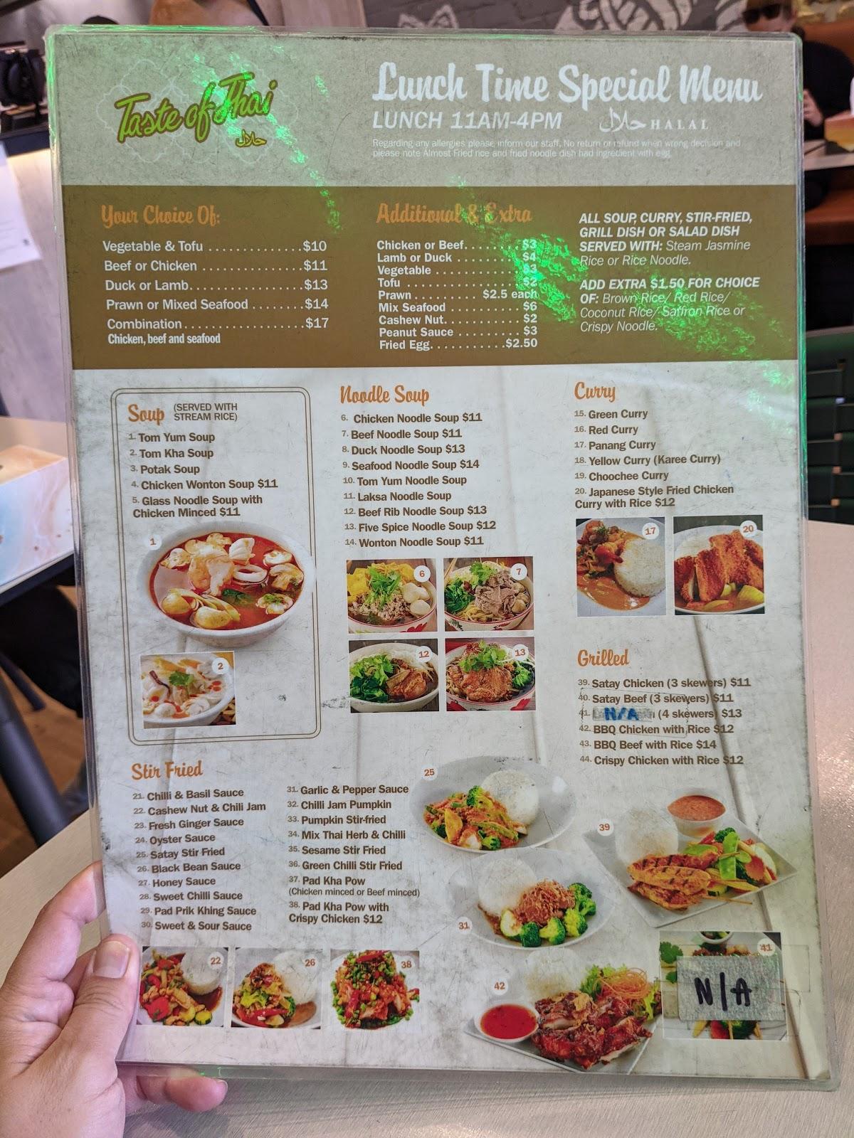 Menu at Taste of Thai restaurant, Randwick, 23 Belmore Rd