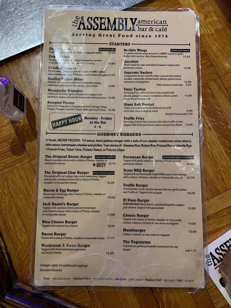 Menu at The Assembly American Bar & Cafe, Hoffman Estates
