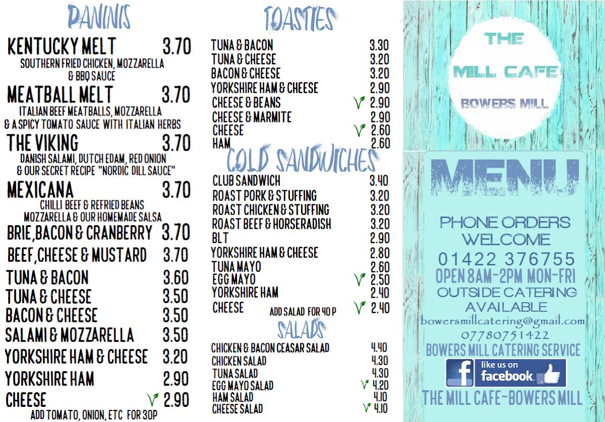 Carta de The Mill Cafe, Halifax, Bowers Mills