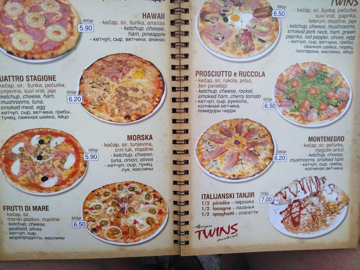 Menu at Twins cafe, Herceg Novi