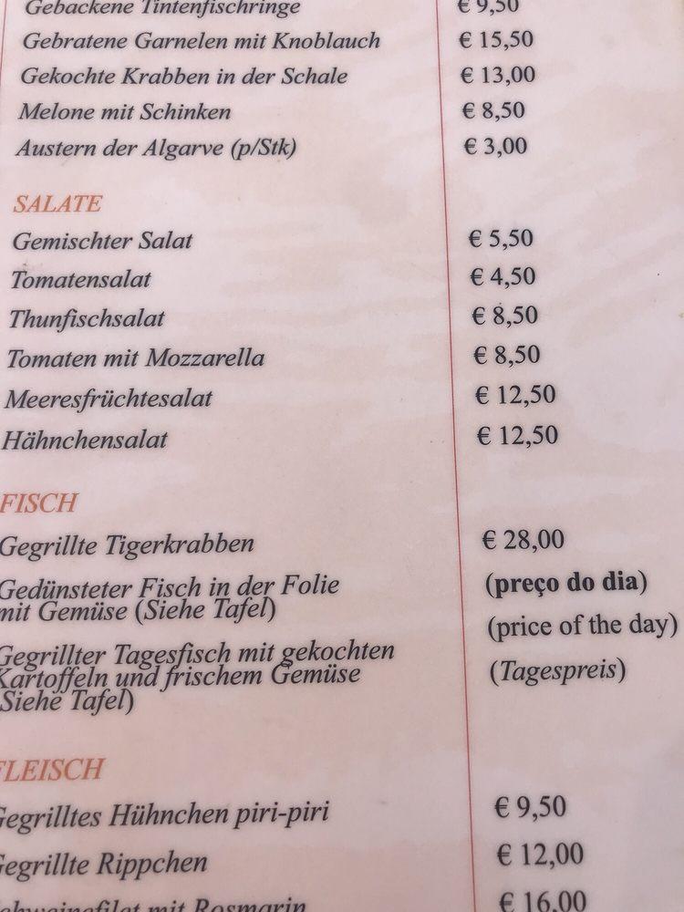 Menu at Boneca Bar, Carvoeiro, Portugal