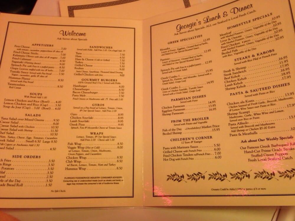Menu at Georgie's Diner restaurant, St. Augustine