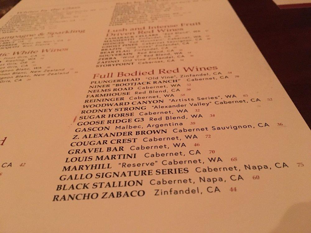 Menu at Hudson's Bar and Grill, Vancouver
