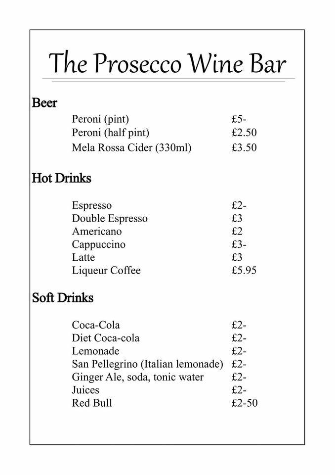 Menu at Prosecco Wine Bar, Gravesend