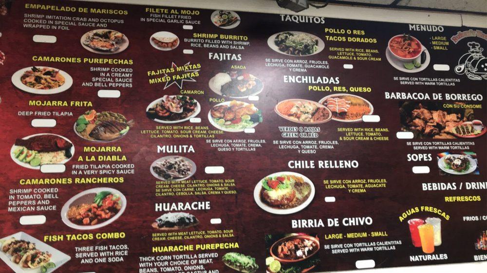 Menu at Ruben's Tacos restaurant, Riverside