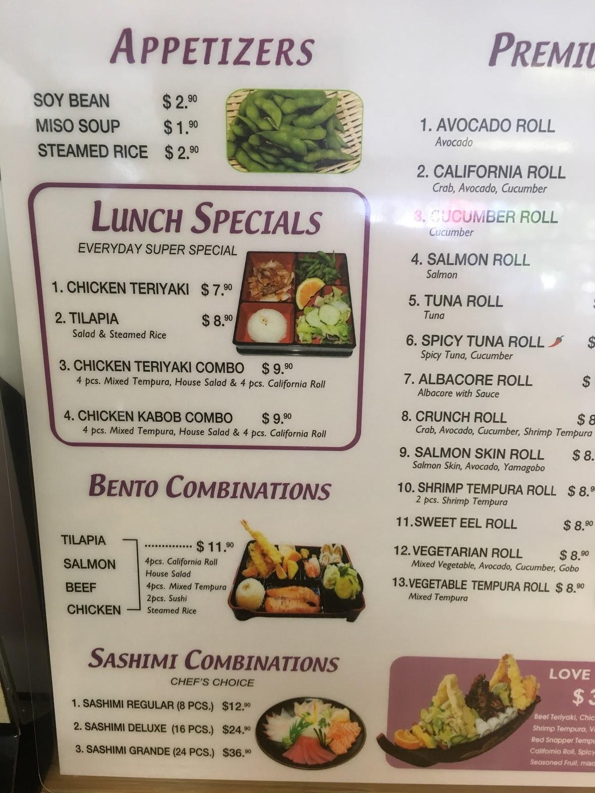 Menu at Sushi & Teri restaurant, Los Angeles, 116 Japanese Village ...