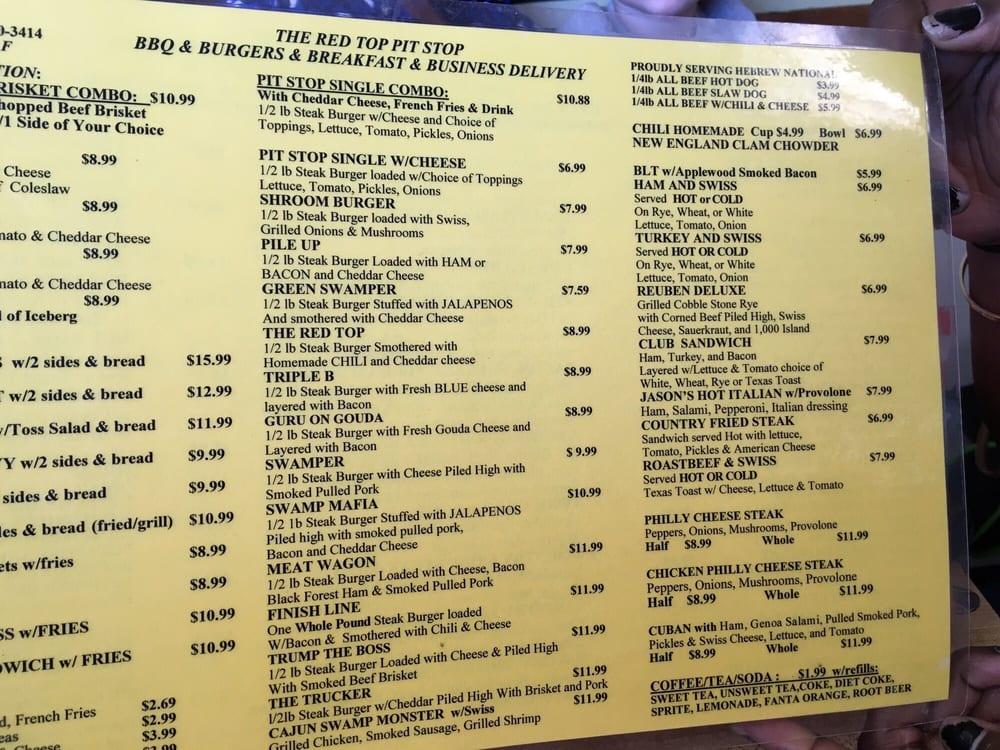 Menu at The Red Top Pit Stop BBQ, Lakeland, US Hwy 98 N