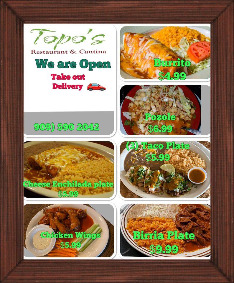 Menu at Topo’s Restaurant Bar & Banquet Facility, Chino