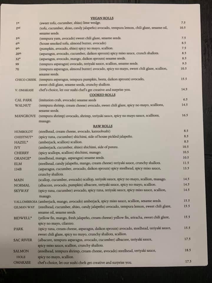 Menu at Aonami Sushi restaurant, Chico, 128 W 2nd St