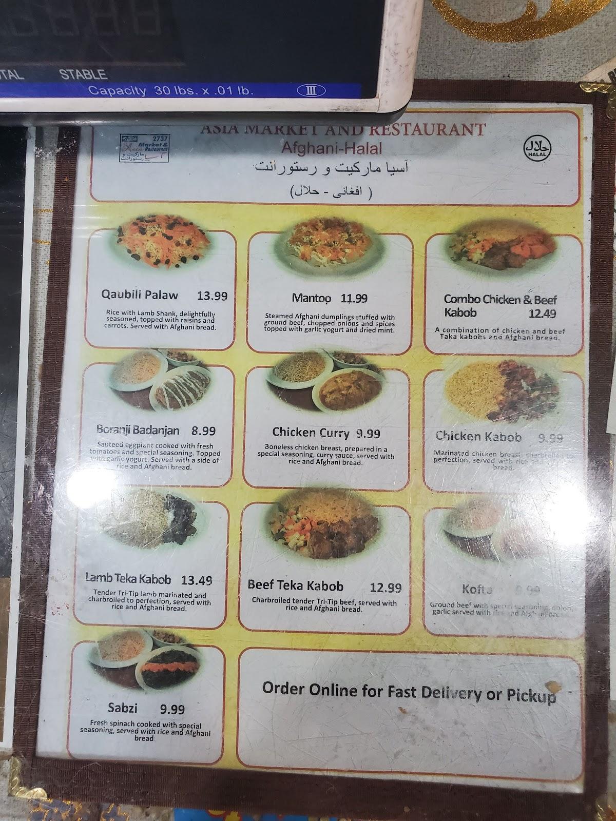 Menu at Asia Market and Restaurant (Grocery and Afghani - Halal food ...