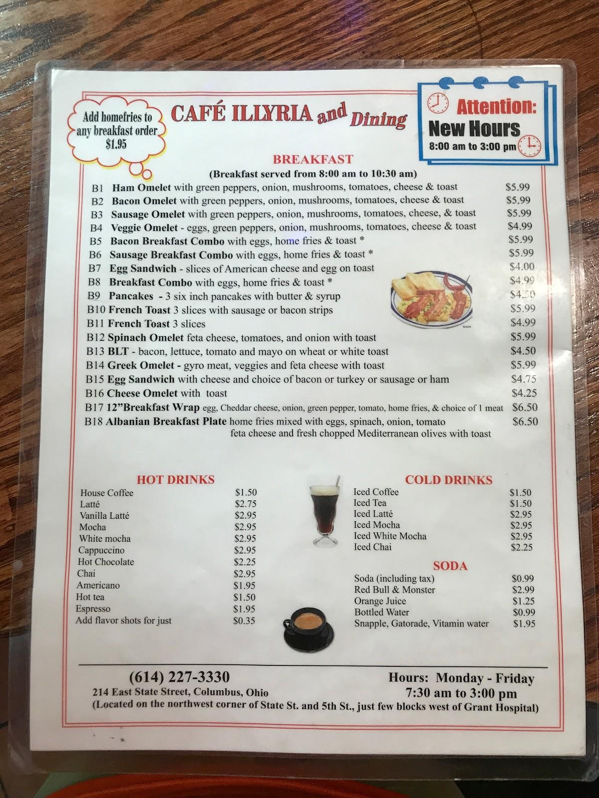 Carta de Cafe Illyria, Columbus