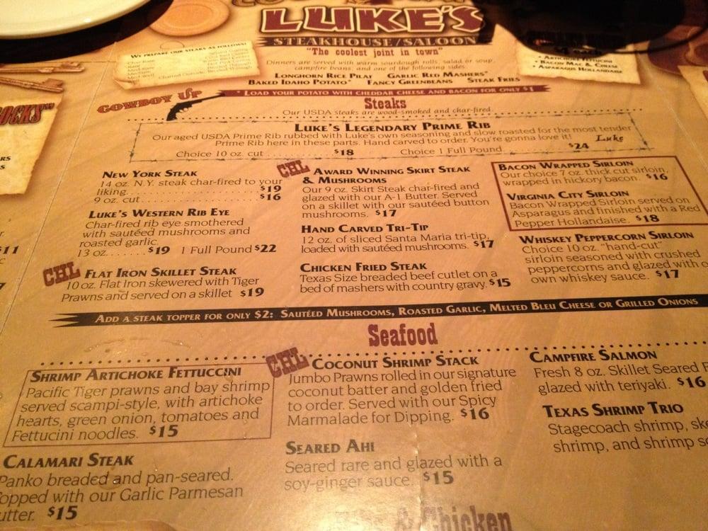 Menu at Cool Hand Luke's Steakhouse, Clovis
