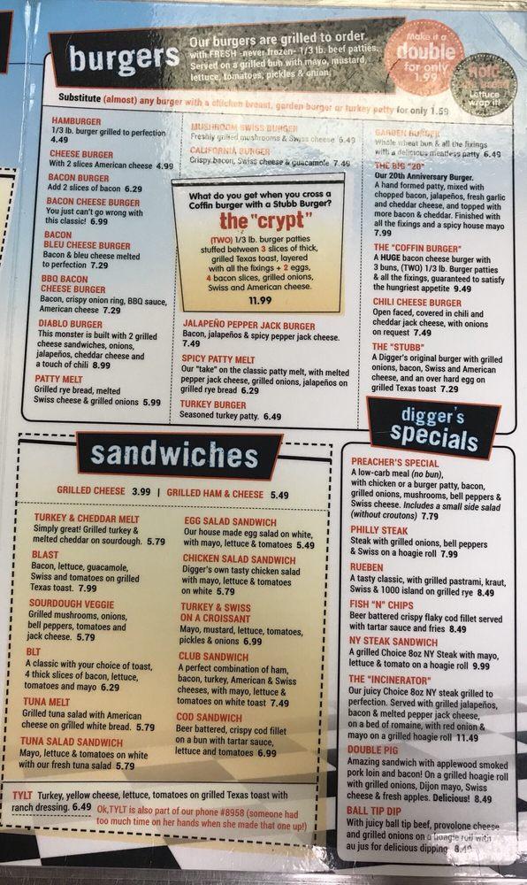 Menu at Digger's Diner Concord restaurant, Concord