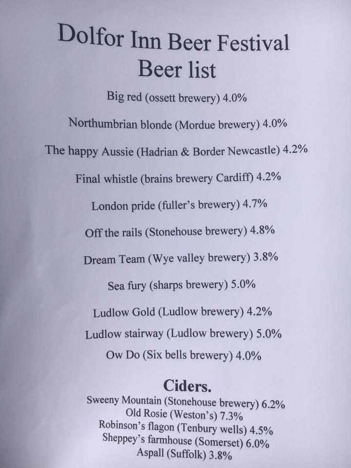 Menu at Dolfor inn pub & bar, Newtown, Dolfor