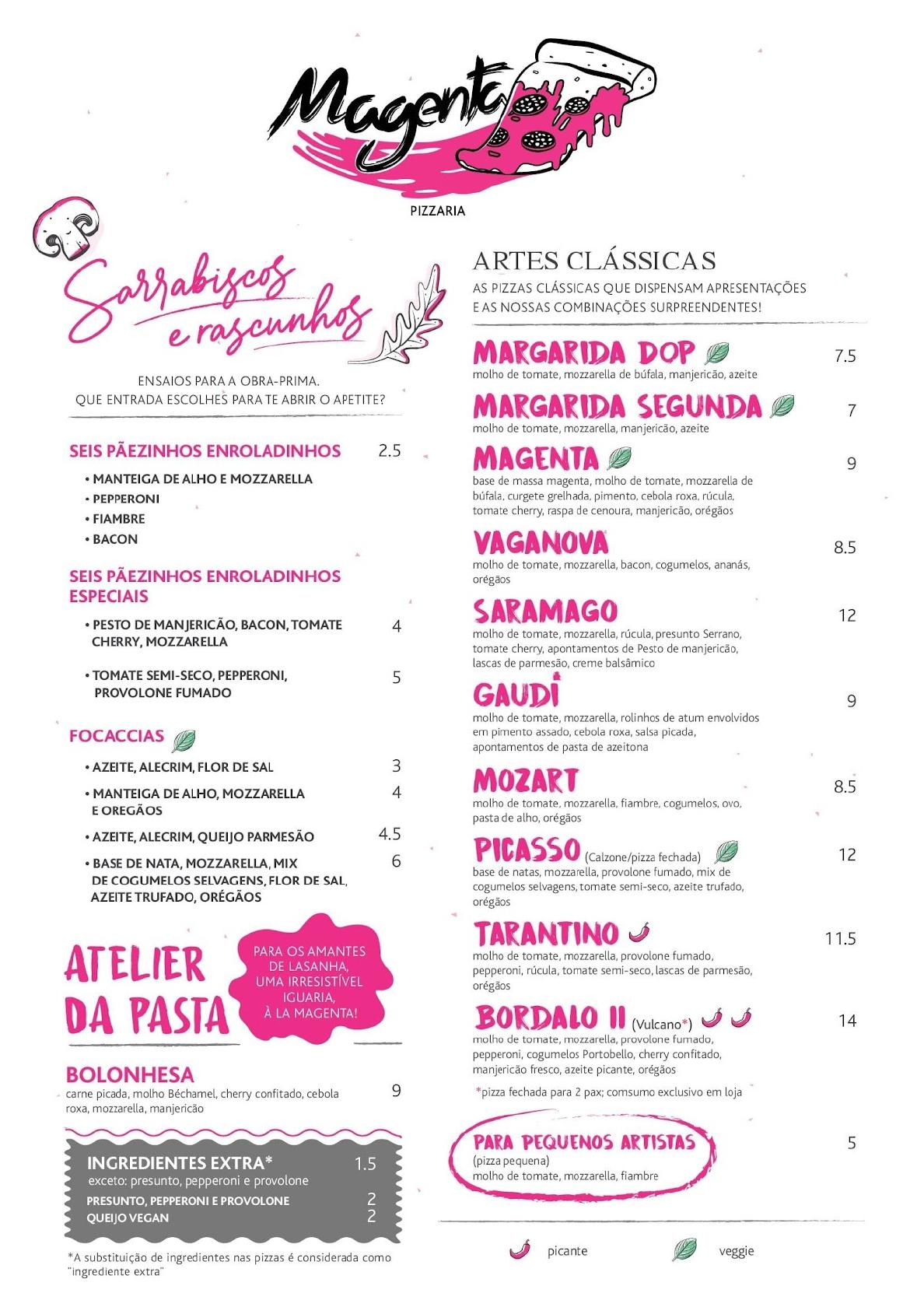 Menu em Magenta Pizzaria, Trofa