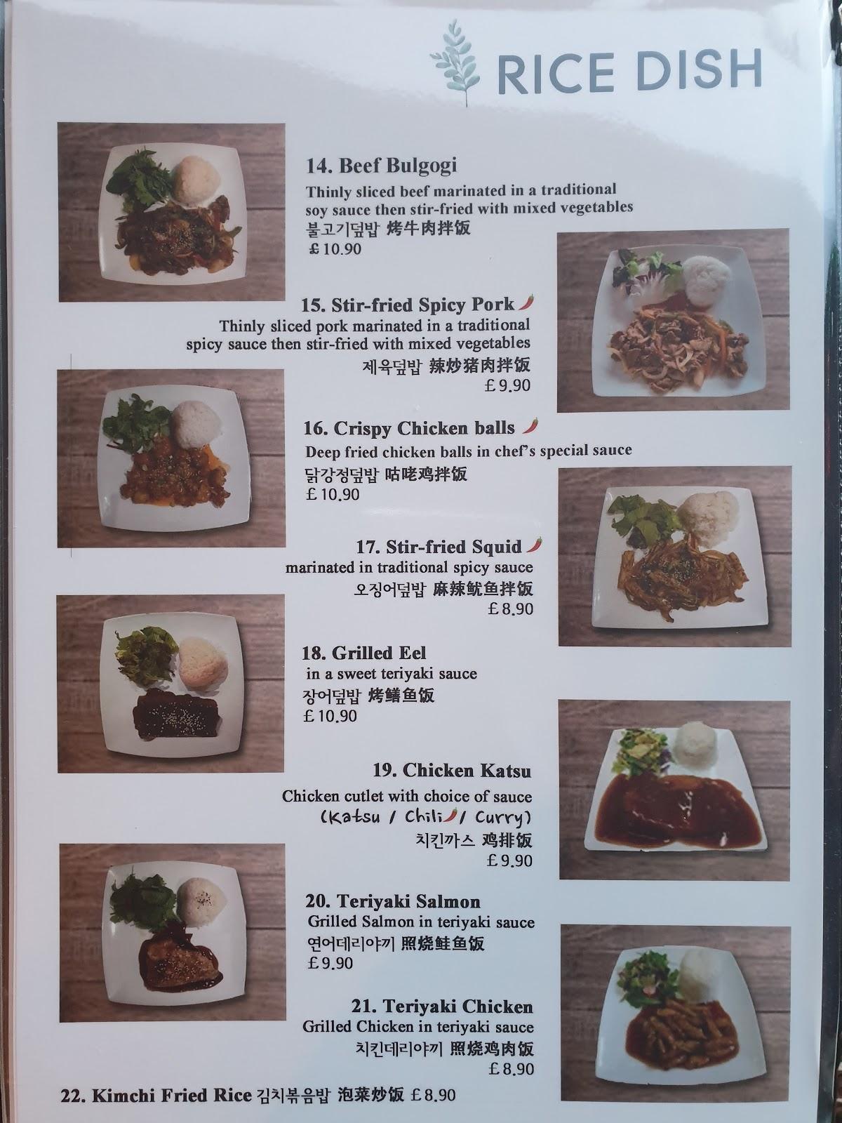 Menu at Maru Korean restaurant, Bournemouth