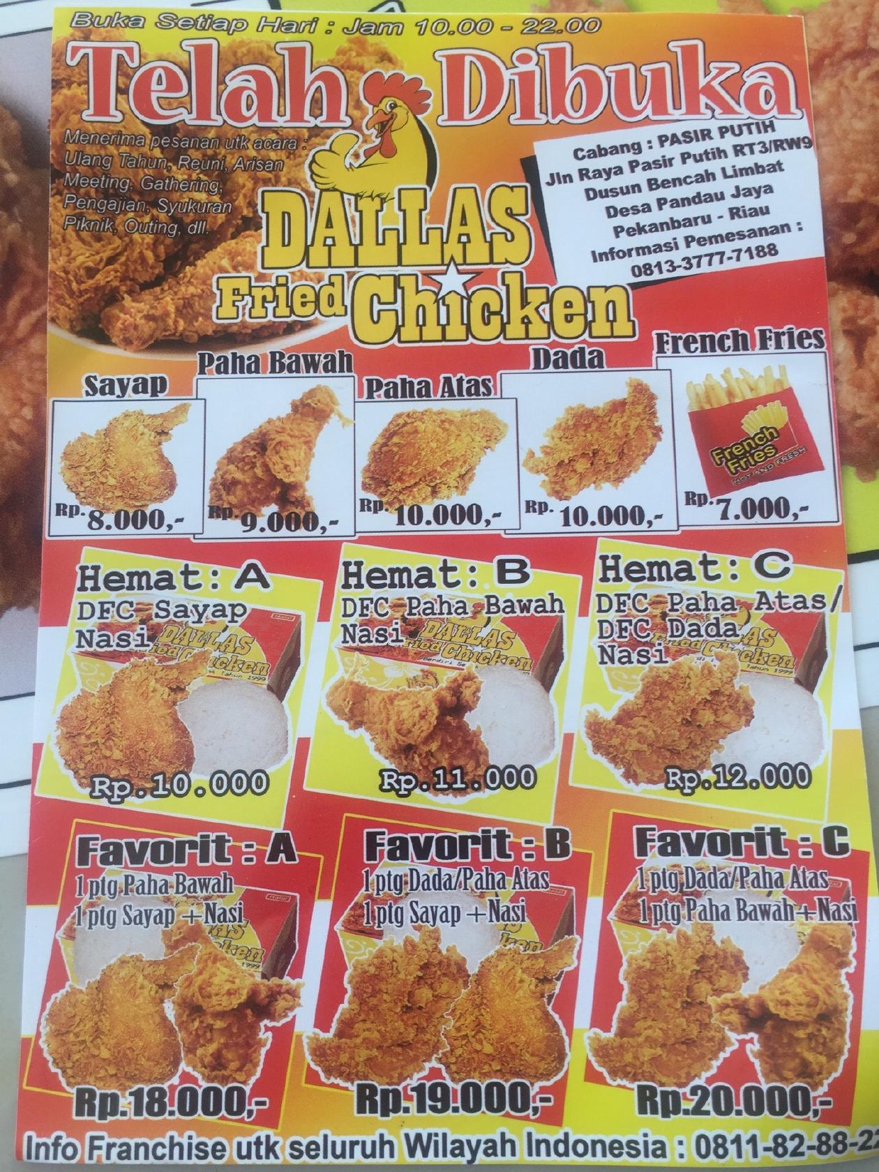 Menu at Dallas Fried Chicken Pasir Putih restaurant, Pekanbaru