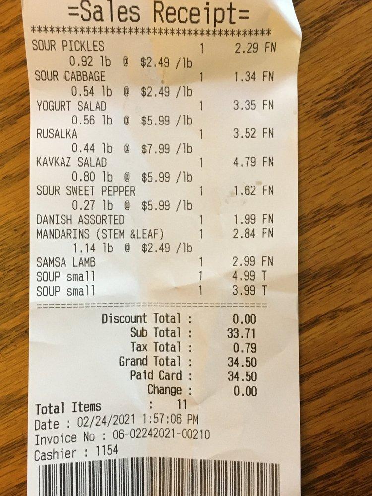 Menu at Tashkent Supermarket - Brighton Beach restaurant, New York City