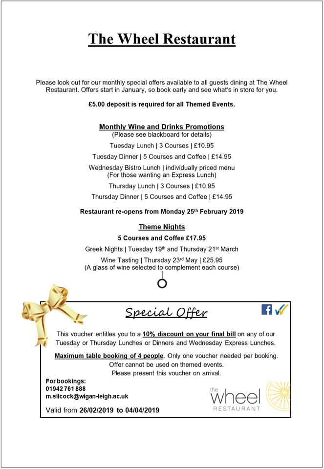 Menu at The Wheel Restaurant, Wigan