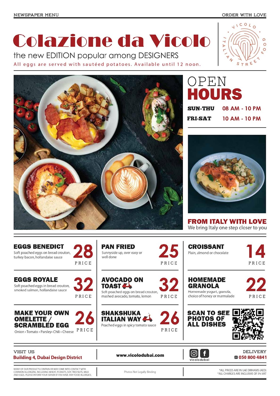 Carta del restaurante Vicolo Italian Street Food, Dubai, Building 4