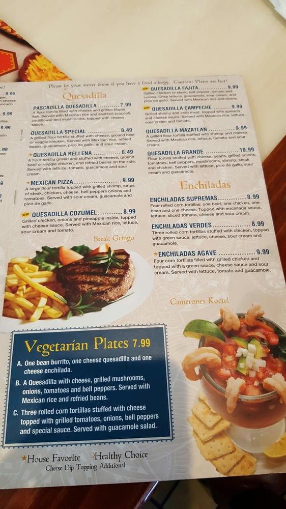 Menu at Agaves Mexican Grill restaurant, Ferdinand