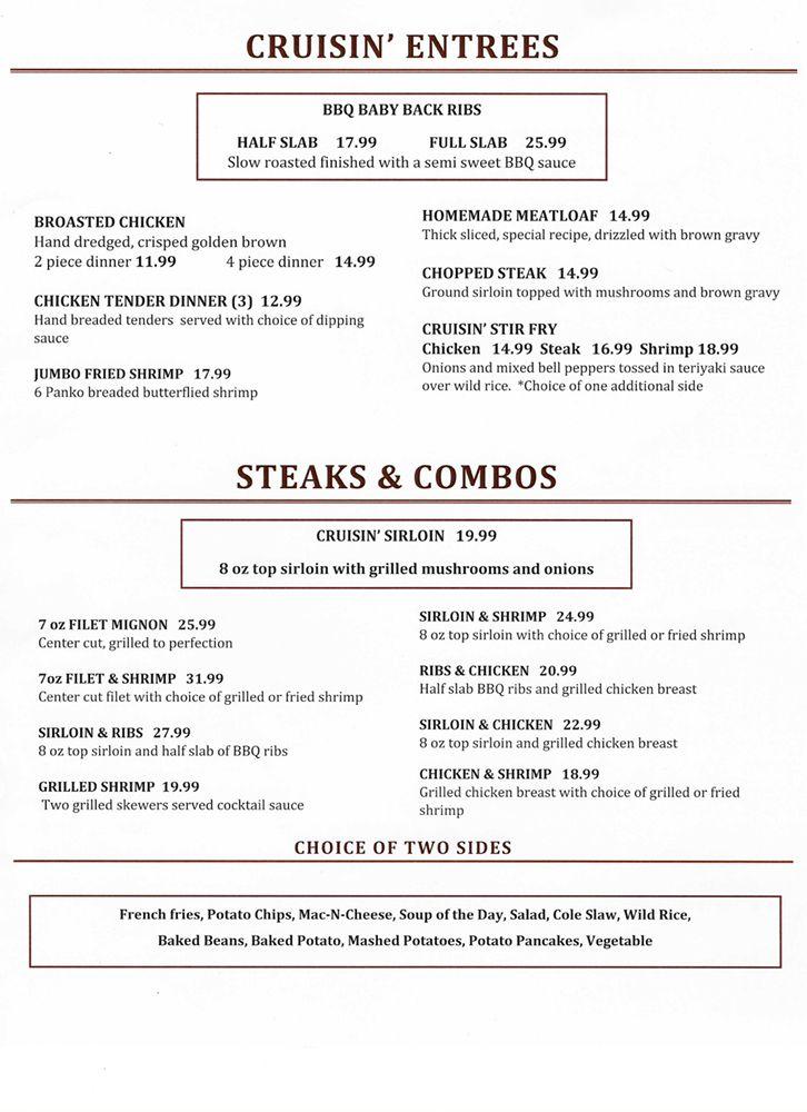 Menu at Cruisin Gilbert’s pub & bar, Gilberts