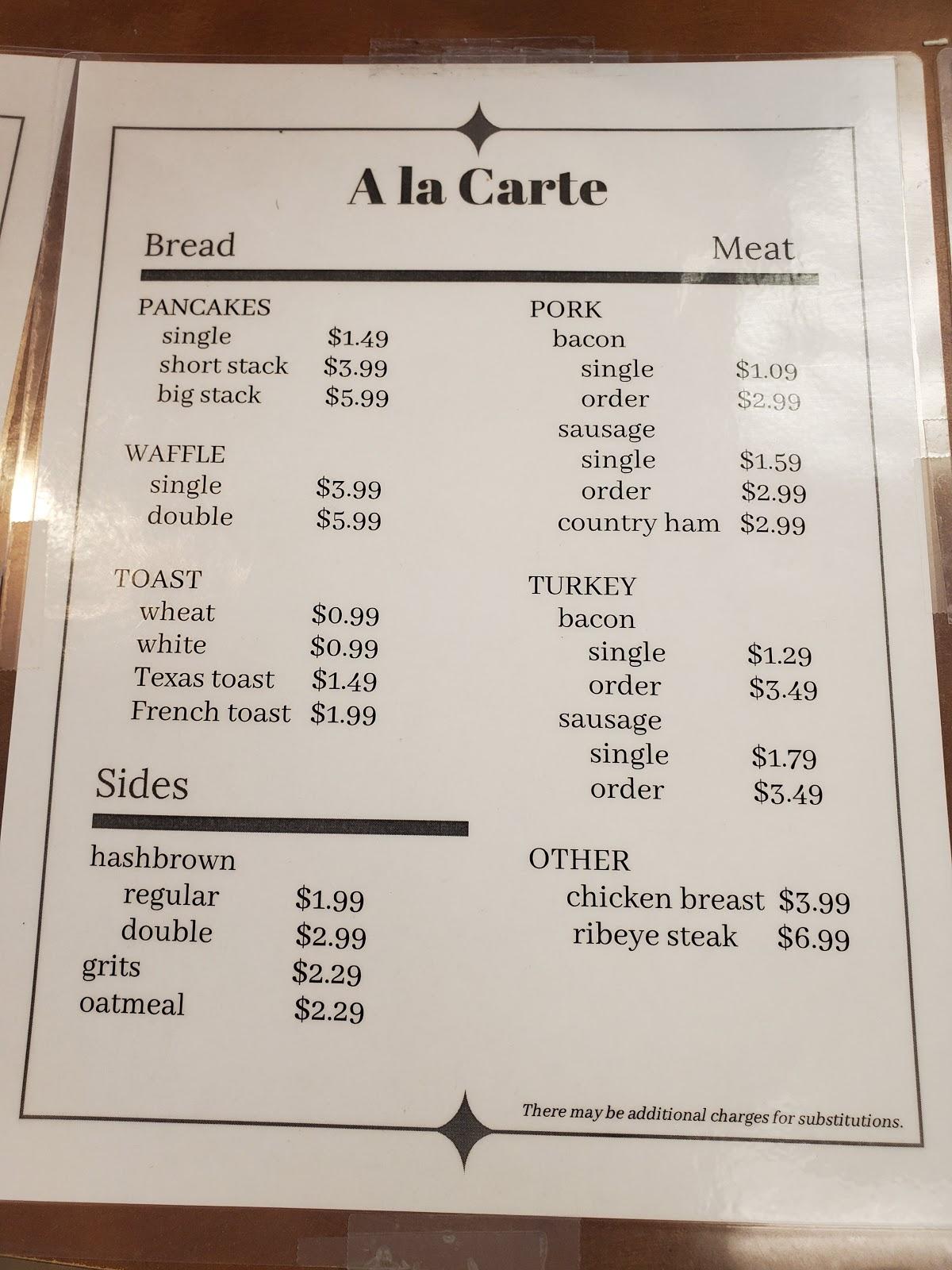 Menu at Egg King Cafe, Memphis