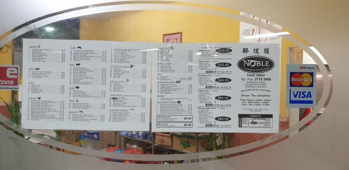 Menu at Noble Chinese Takeaway fast food, Riverhills