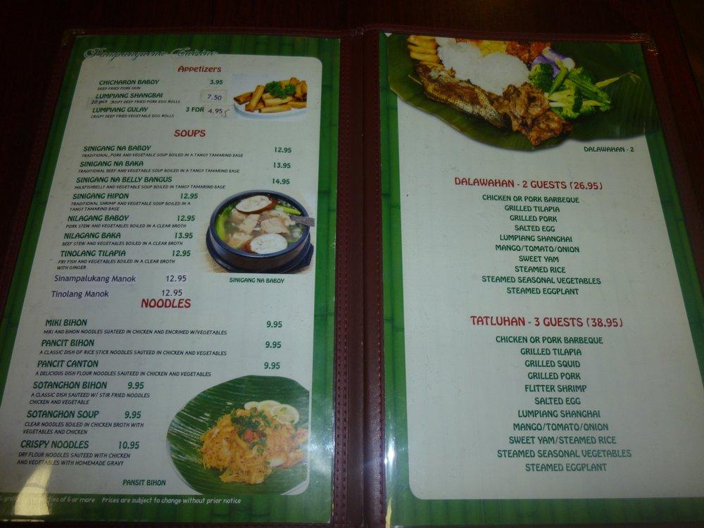 Menu at Pampanguena Cuisine restaurant, San Francisco