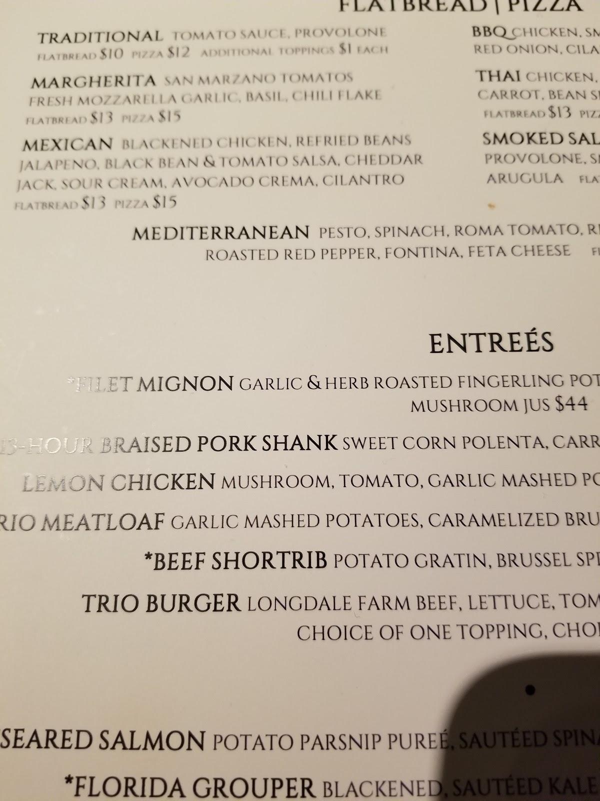 Menu at Trio Bistro restaurant, Cincinnati