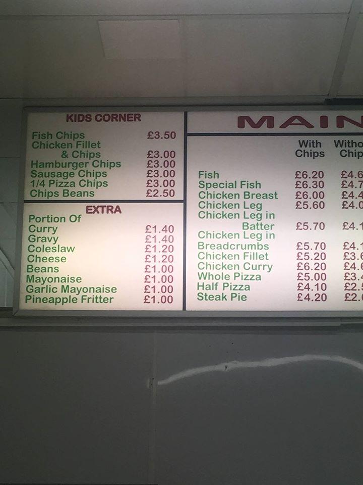Menu at Alberts fast food, Ardrossan