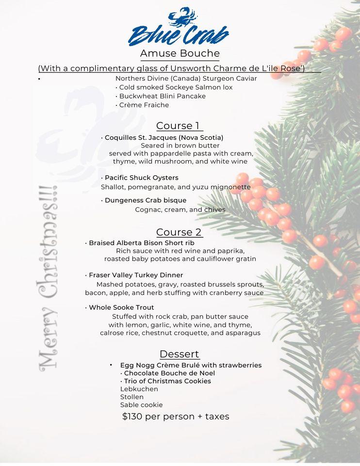 Menu at Blue Crab Seafood House restaurant, Victoria, 146 Kingston St