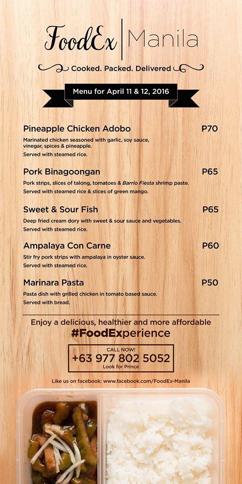 Menu at FoodEx Manila restaurant, Pasig
