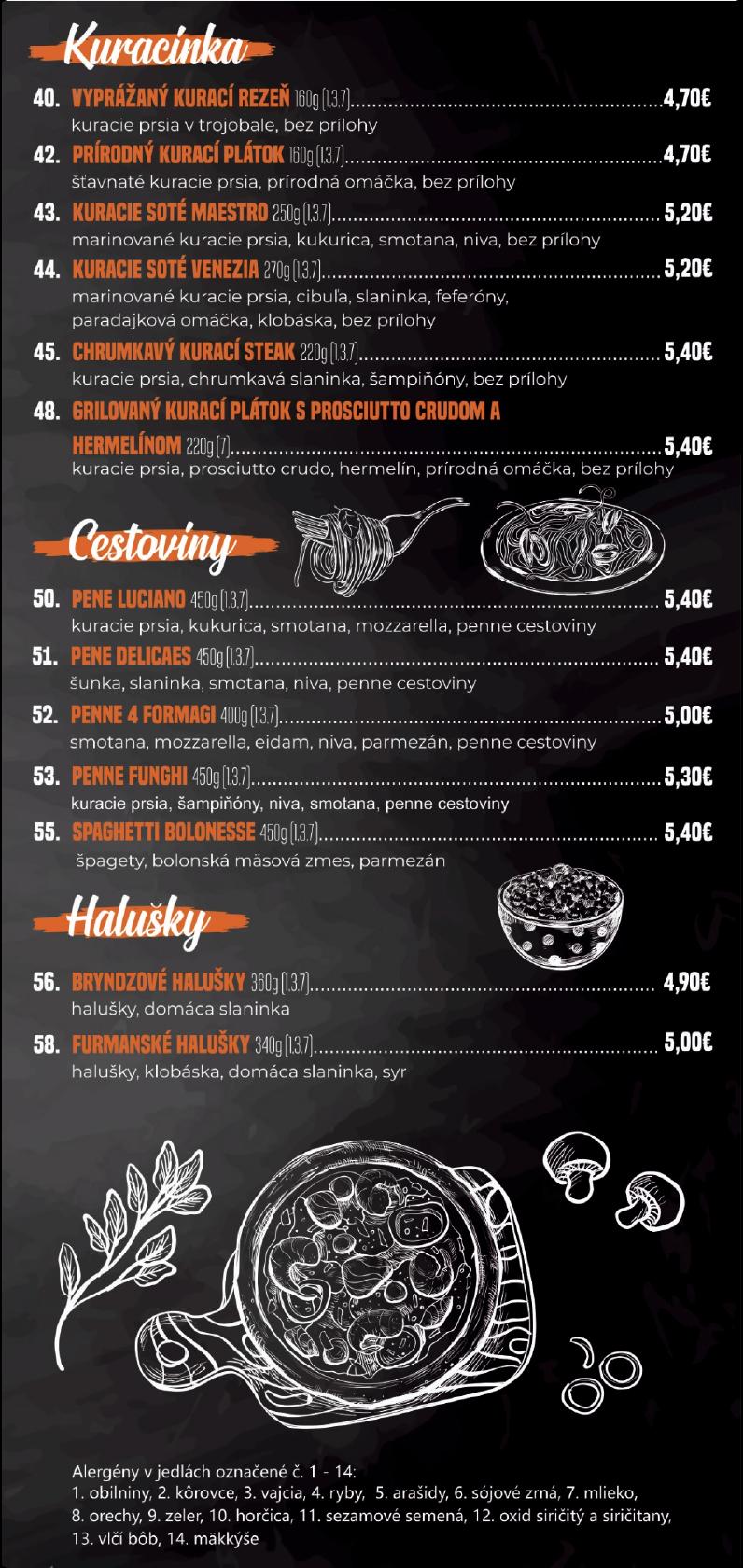 Menu at Pizza Luciano pizzeria, Bytča