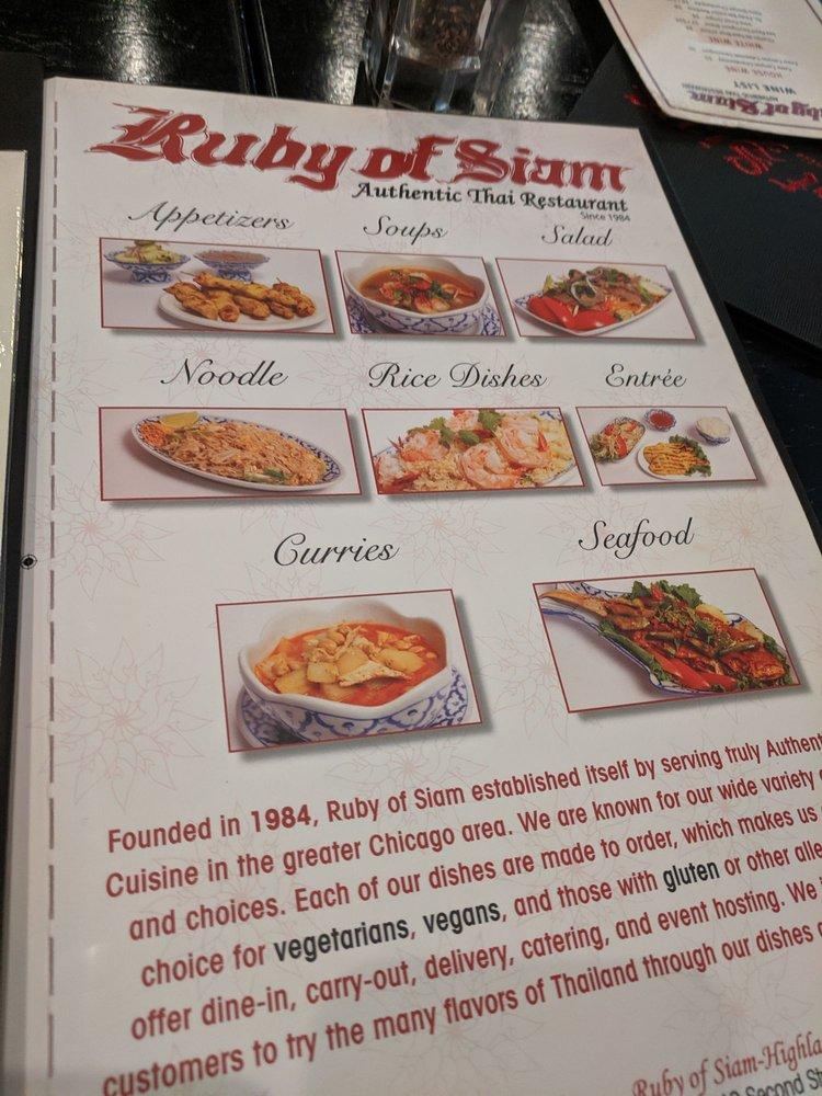 Menu at Ruby of Siam restaurant, Highland Park, 2nd St