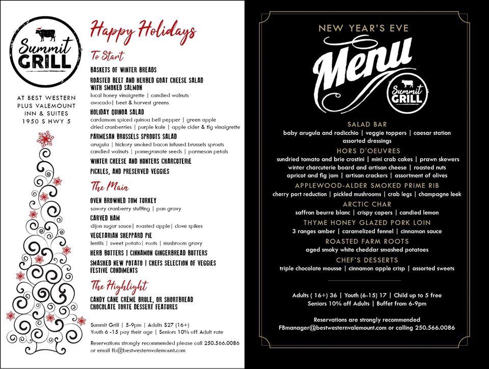 Menu at Summit Grill Valemount restaurant, Valemount