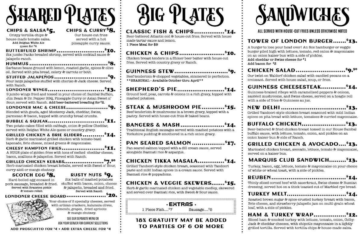 Menu at The Londoner Addison pub & bar, Addison, Midway Rd