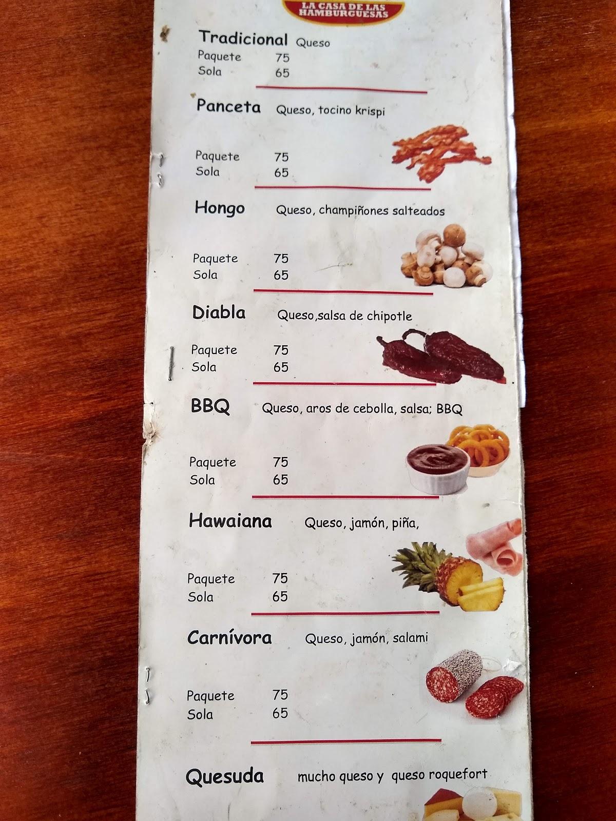 Menu at Burger House restaurant, San Miguel de Cozumel, Quintana Roo C ...