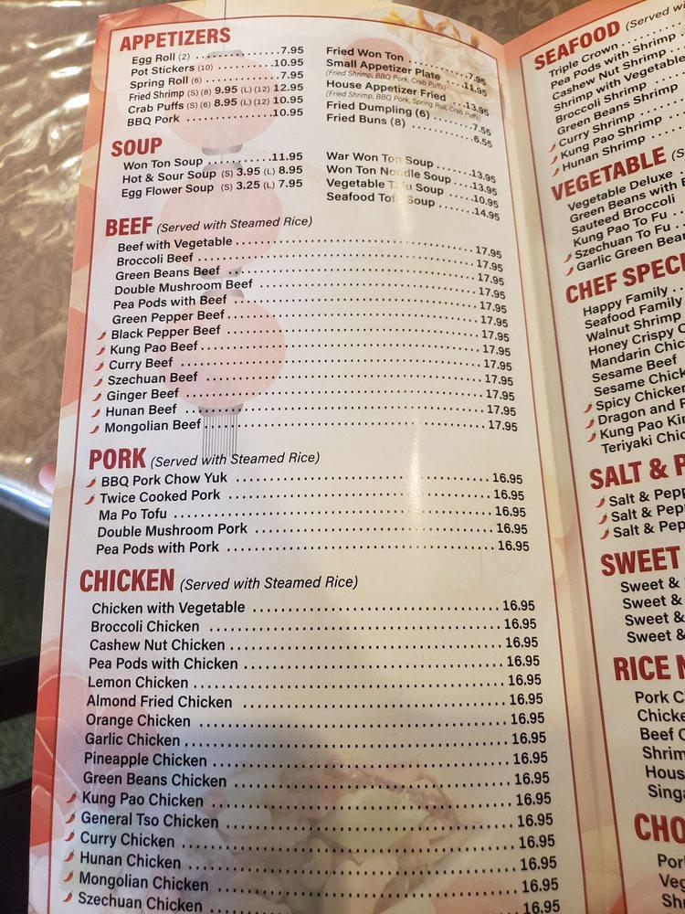 Menu at Happiness Chinese Restaurant, Spokane