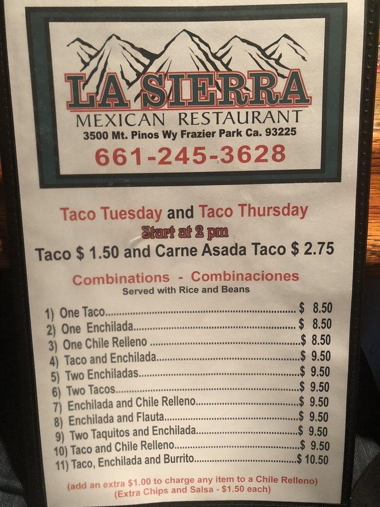 Menu at La Sierra Mexican Restaurant, Frazier Park