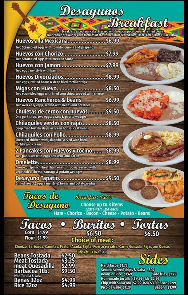 Menu at Los Tapatios restaurant, DeSoto, S Interstate 35 East Service Rd