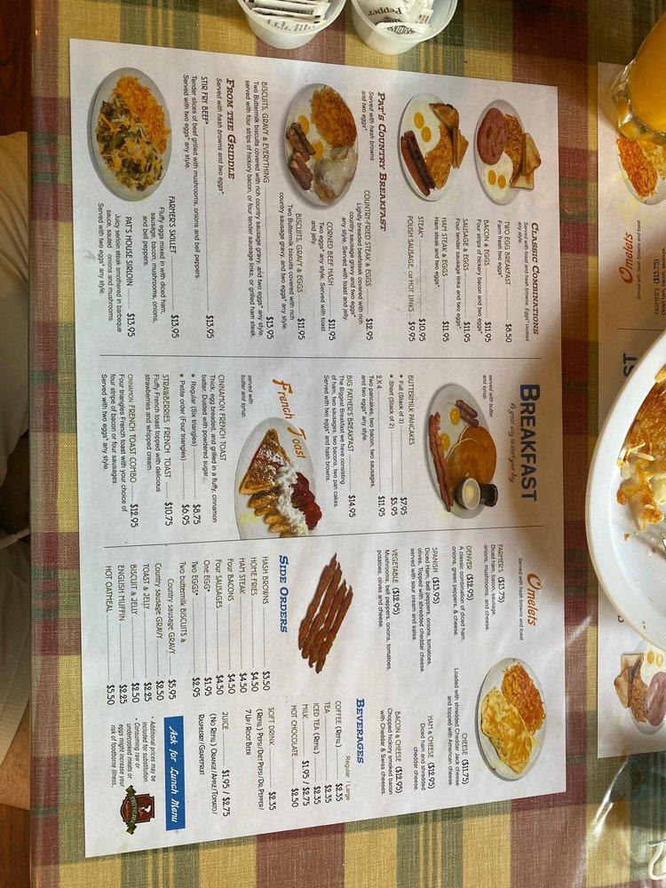 Menu at Pat's Cafe, Lacey