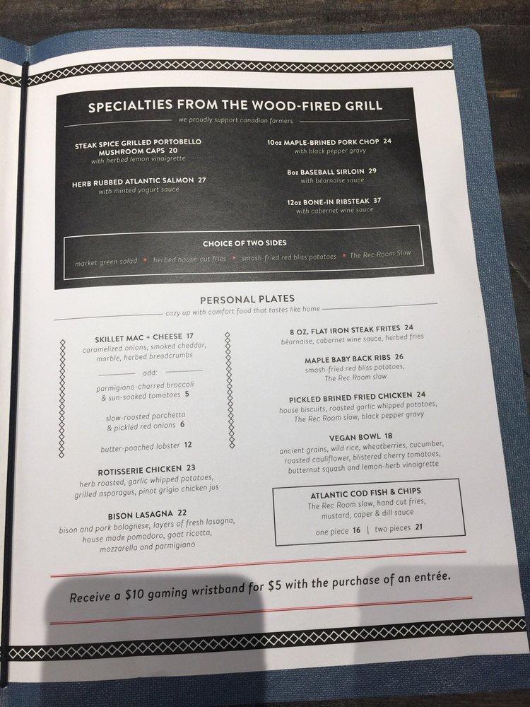 Menu at The Rec Room pub & bar, Toronto