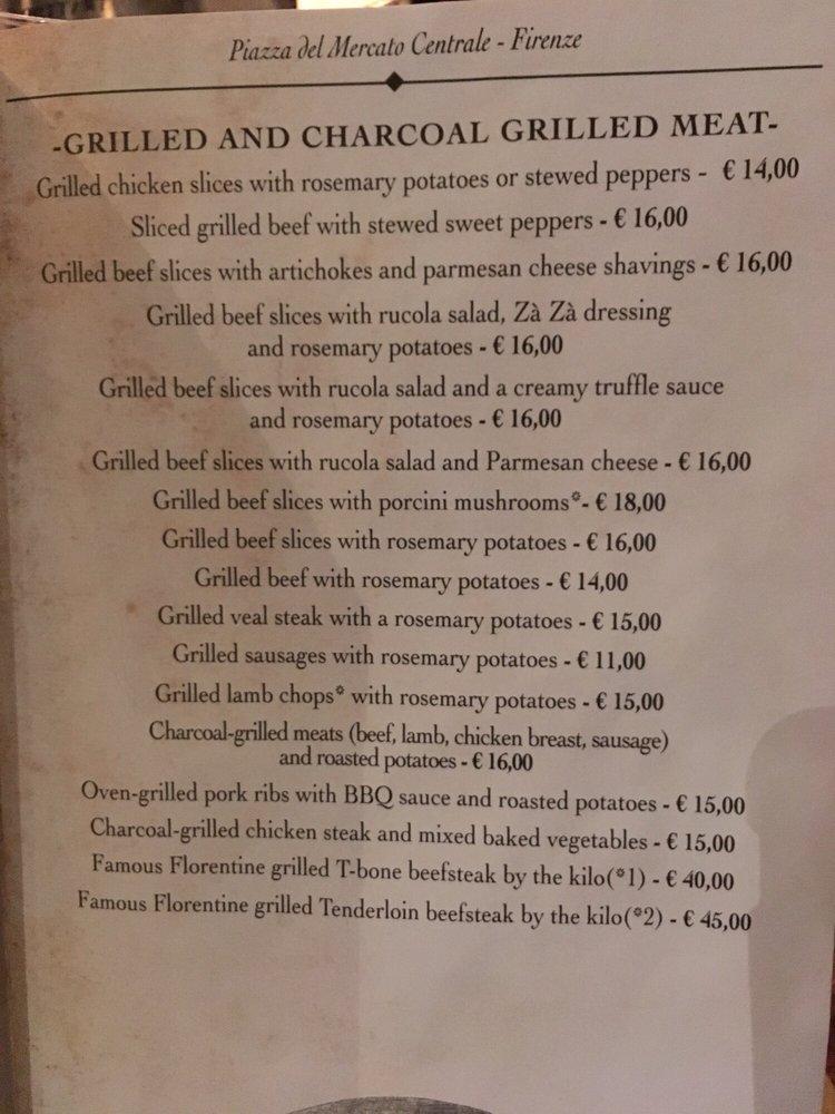 Menu da Trattoria Zà Zà ristorante, Firenze