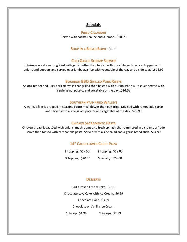 Menu at Watt Street Tavern pub & bar, Circleville