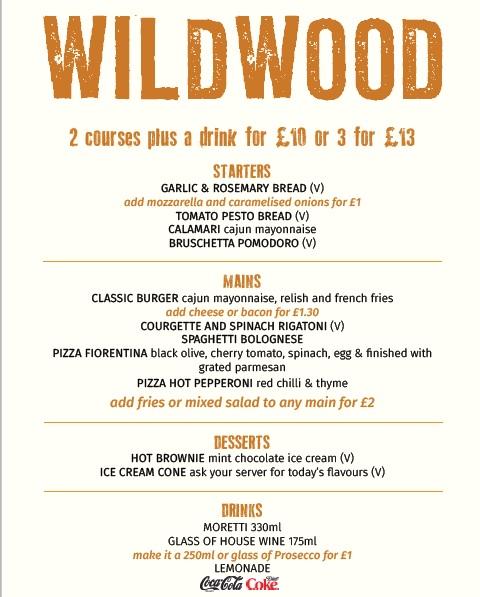 Menu at Wildwood restaurant, Peterborough, 6-6A